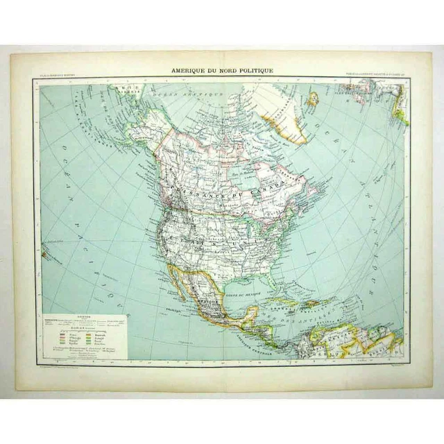 NORTH AMERICA POLITICAL Map (Amerique du nord Politique) - Antique Map ...