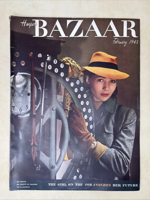 RARE VINTAGE HARPERS BAZAAR MAGAZINE February 1943 Womans Fashion ...