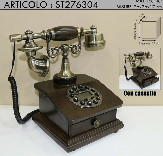 TELEFONO FISSO VINTAGE stile antico cassetto legno telephone colore ...