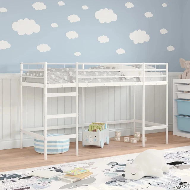 WALPLUS KIDS' LOFT Bed Frame White 75x190 cm Solid Wood Children's Bed ...
