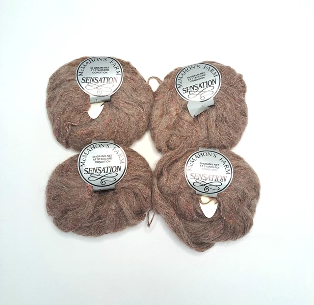 MAUVE BROWN MOHAIR Wool Blend Yarn - 4 x 50g Balls/Skeins - Vintage ...