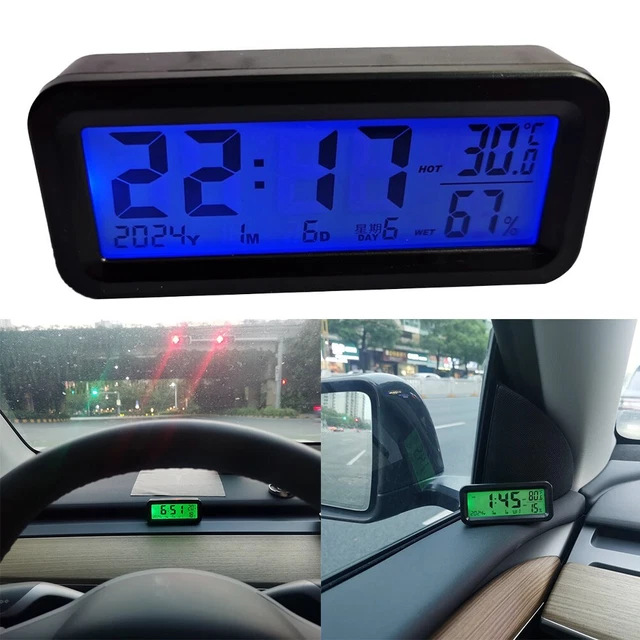 SOLAR POWERED DASHBOARD Clock with Backlit Temperature and Humidity ...