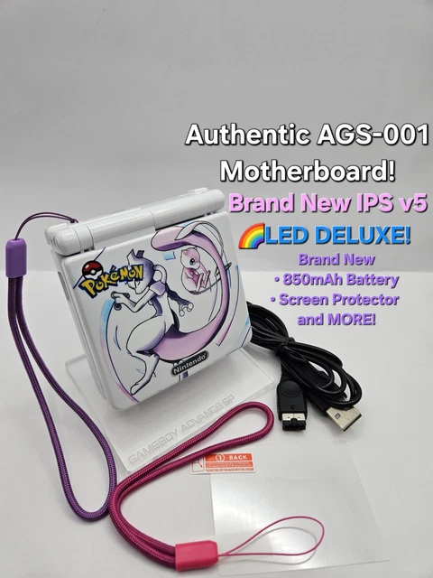CUSTOM MEWTWO IPS V5 w/ OSD (Nintendo Gameboy Advance SP) AGS-001 LED ...