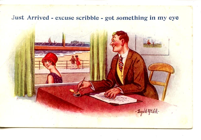 PRETTY GIRL-MAN-BEACH-ARTIST SIGNED McGill Vintage Comic Humor Bamforth ...