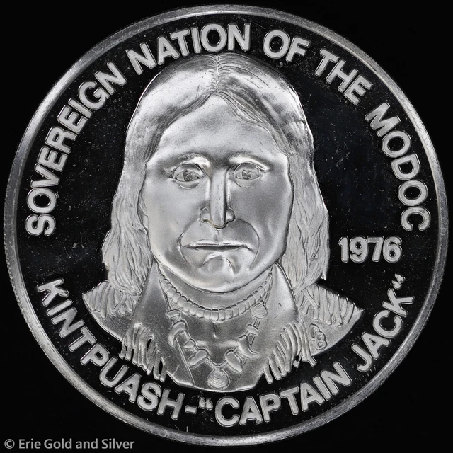 1976 FRANKLIN MINT Sovereign Nation of the Modoc Tribe Silver Round £37 ...