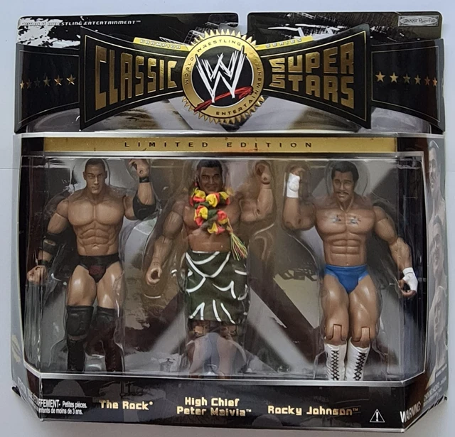 WWE WWF JAKKS Classic 3 Pack The Rock Rocky Johnson High Chief Peter ...