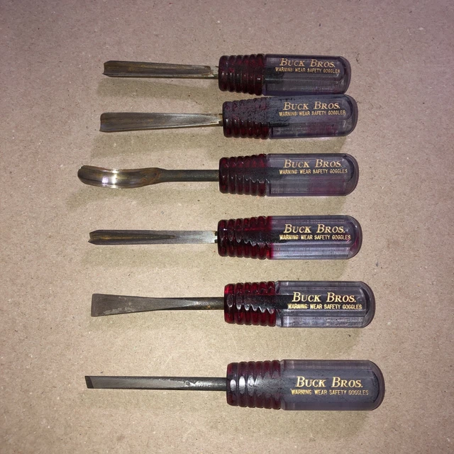 VINTAGE BUCK BROS. Wood Carving Set of 6 Pieces Chisel Tools . Made In ...