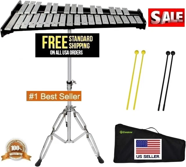 32 NOTE GLOCKENSPIEL Xylophone Bell Kit Percussion Set Mallets Drum ...
