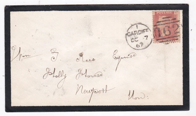 1867 QV 1D PENNY RED STAMP ON LLANDAFF CARDIFF MOURNING COVER ~SEAL ...