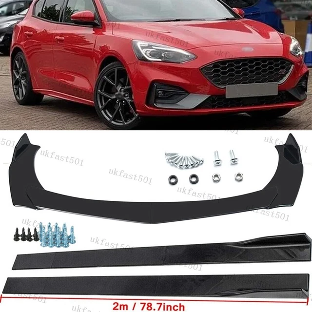 GLOSS BLACK FOR Ford Focus RS ST Side Skirt + Front Bumper Lip Spoiler ...
