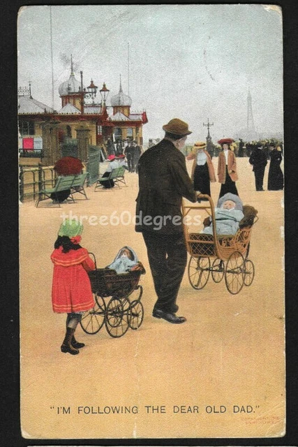 EARLY BAMFORTH COMIC Postcard: Daughter Following Dad With Pram. Posted ...