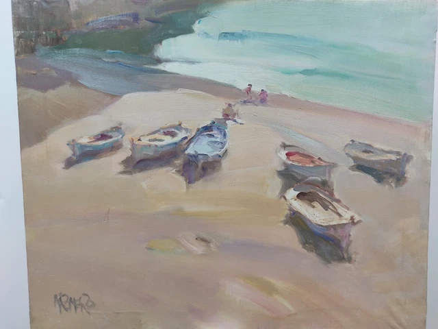 TABLEAU HUILE IMPRESSIONNISTE XXème. Paysage Marine, bateaux, plage EUR 270,00 - PicClick FR