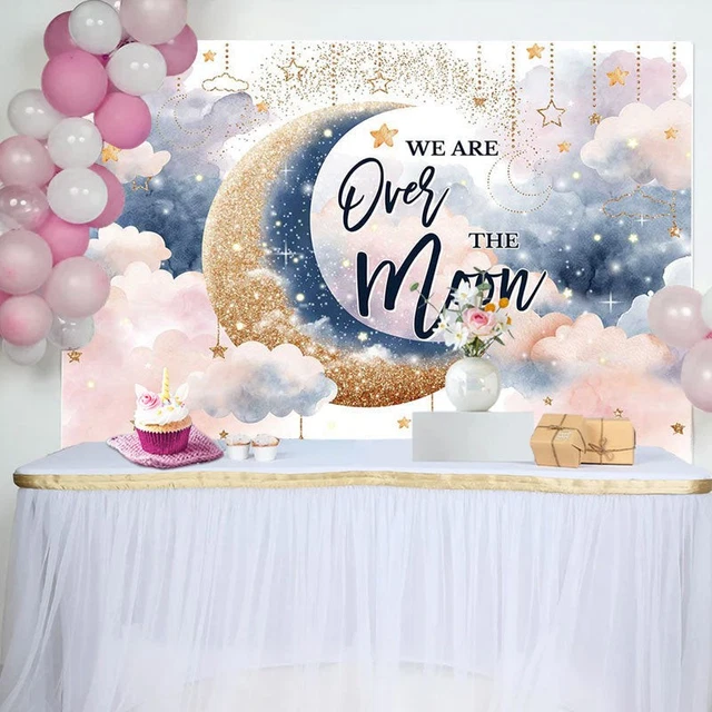 WE ARE OVER Moon Cloud Twins Baby Shower Backdrop $35.97 - PicClick AU