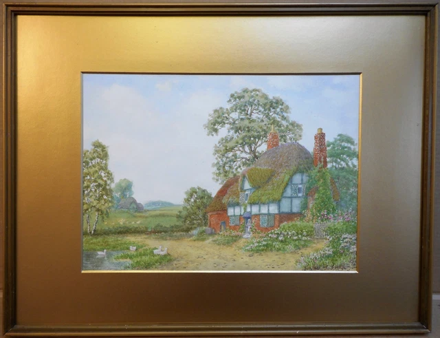 THATCHED COTTAGE. WATERCOLOUR by listed Gateshead artist Leslie G ...