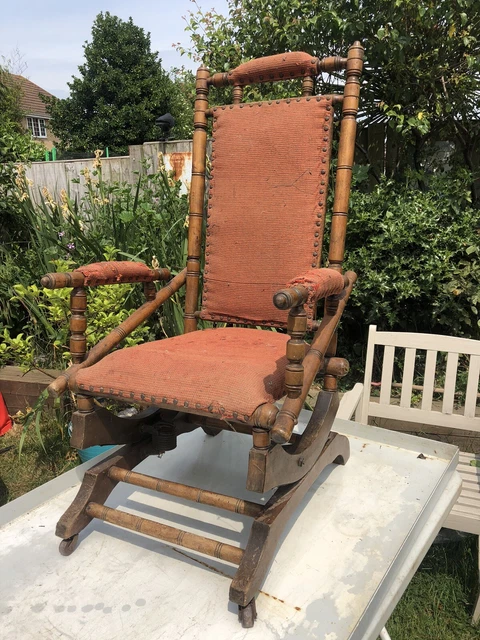 ANTIQUE EDWARDIAN AMERICAN Turned Sprung Rocking Chair Ideal ...