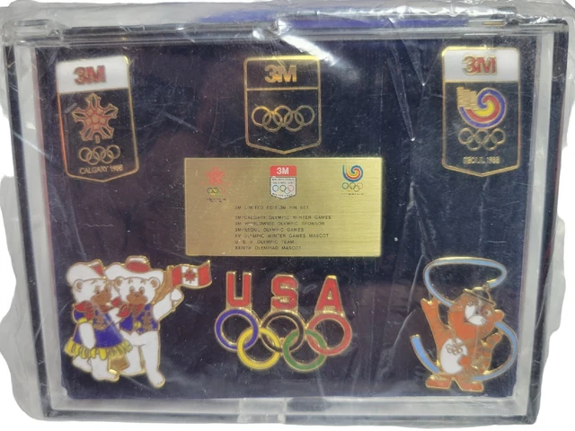 3M OLYMPIC LIMITED Edition 6 Pin BADGE Set 1988 Case Bear Cat Calgary ...