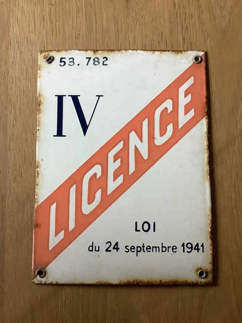 PLAQUE ÉMAILLÉE ANCIENNE LICENCE 4 débit de boisson Bar Alcool EUR 65 ...