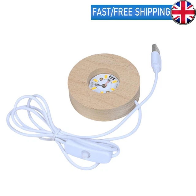 WOODEN LED LIGHT Display Base Crystal Glass Light Base Stand (7cm with ...