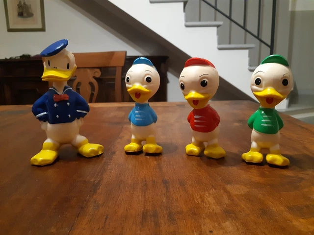 PUPAZZI GOMMA DISNEY Paperino Qui Quo Qua NO Ledra vintage rubbertoys ...