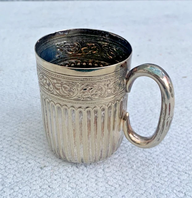 EDWARDIAN JAMES DIXON Fluted Silver Plated Christening Mug FROM UNCLE ...