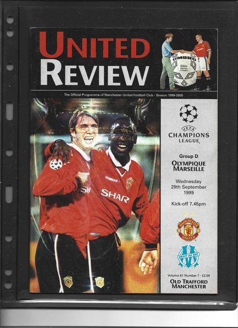 1999 MANCHESTER UNITED v Olympique Marseille programme 29th September ...