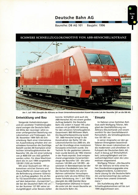 BAUREIHE: DB AG 101, ABB-Henschel/Adtranz - Datenblatt EUR 1,00 ...