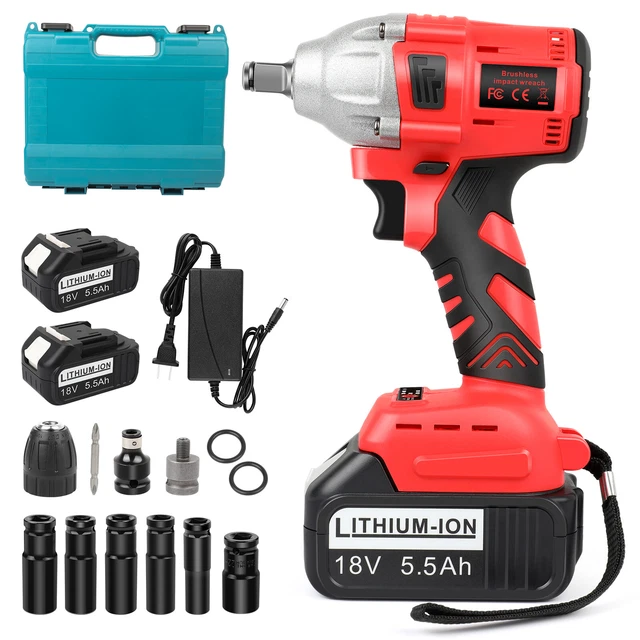 650NM 21V CORDLESS Electric Impact Wrench 1/2'' Gun High Power Driver ...