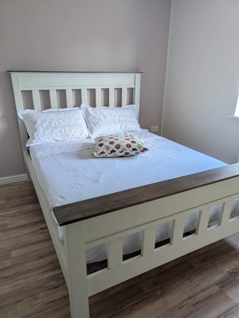 RECLAIMED WOOD BED frame king size white/scream £135.90 - PicClick UK