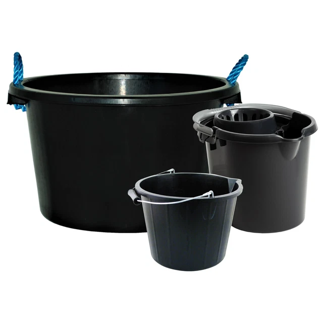 BLACK 14L / 16L / 45L Buckets With Carry Handle Multi-Purpose for Home ...