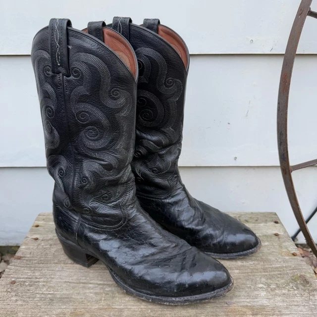 TONY LAMA BLACK Full Quill Ostrich Goat Exotic Cowboy Western Boots ...