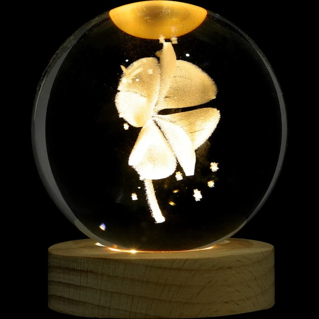 CRYSTAL BALL NIGHT Lamp 3D Night Light with Wood Base Glass Shamrock £ ...