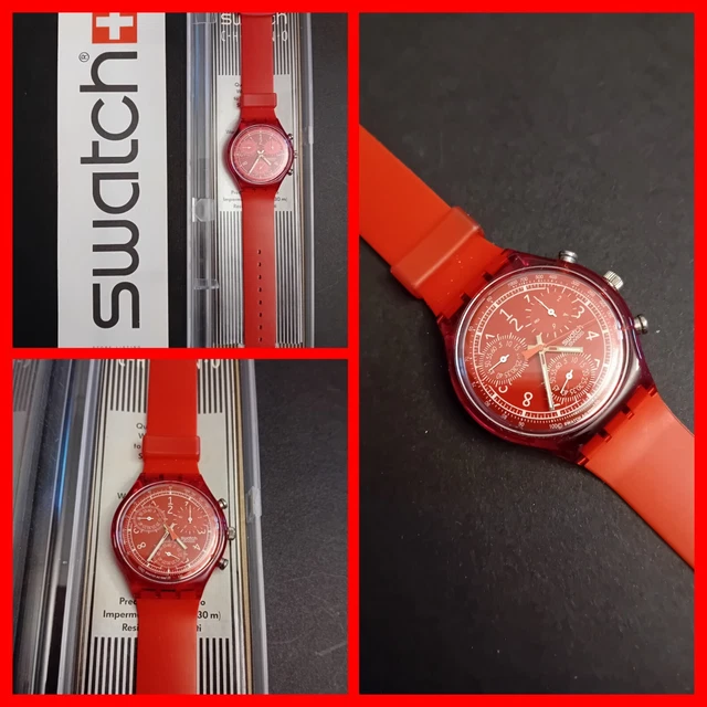 SWATCH CHRONO NUOVO NOS Le Rouge SCR101 1996 Vintage Orologio da polso ...
