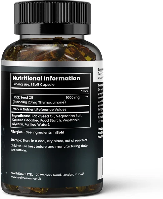 BLACK SEED OIL 1000Mg, Cold Pressed 20Mg Thymoquinone, High Strength ...