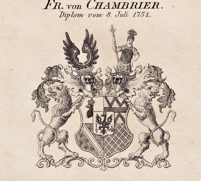 CHAMBRIER COAT OF arms Wappen Genealogie Heraldik heraldry Kupferstich ...