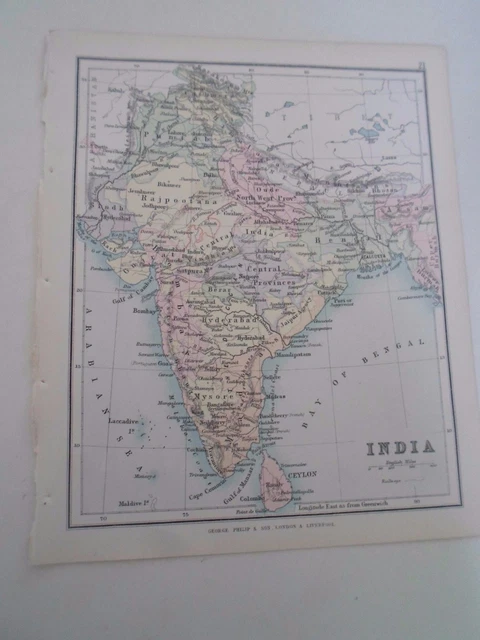ANTIQUE MAP 1890 INDIA - From Philips Atlas For Beginners §21 EUR 23,80 ...