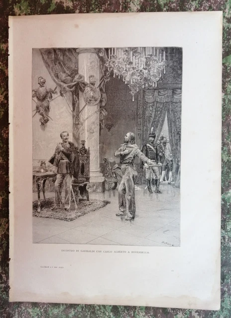 GIUSEPPE GARIBALDI CON Carlo Alberto Xilografia Incisione 1892 ...