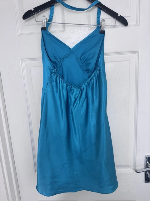 90S VINTAGE TEAL Satin Halter Mini Dress | Size S | Y2K Party Slip ...