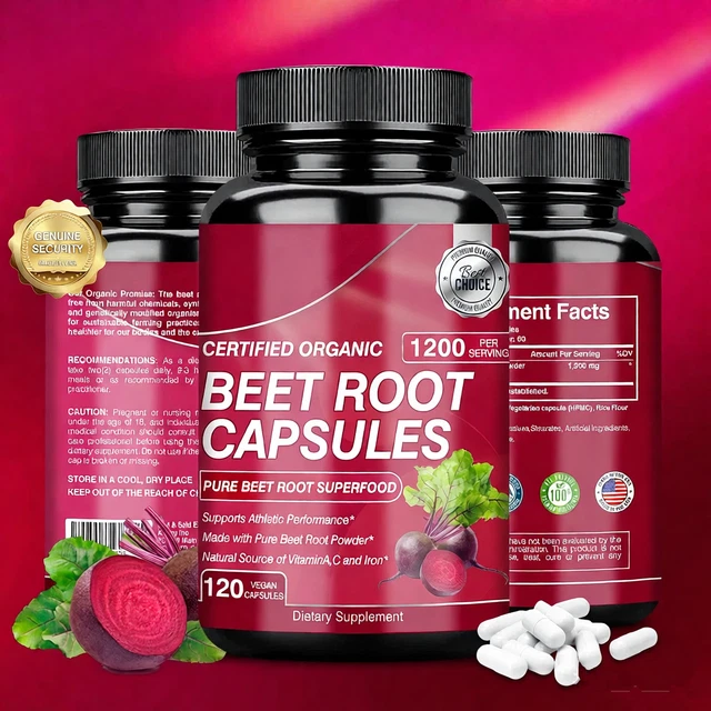 3-PACK ORGANIC BEET Root Capsules - Blood Pressure Support, Blood ...