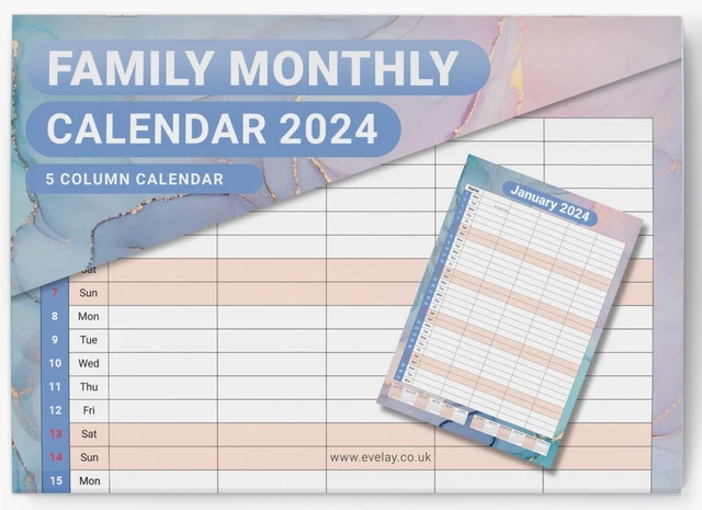 2024 CALENDAR WALL Monthly Planner Staff Rota Family Organiser Marble £ ...
