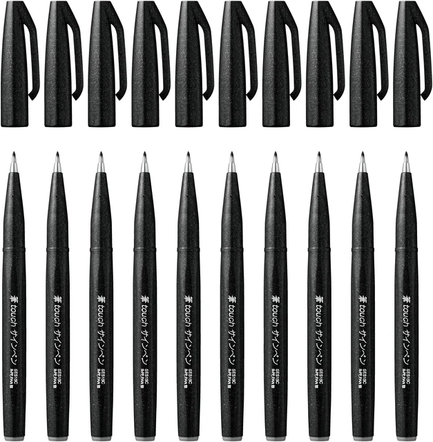 BRUSH SIGN PEN Black Ink, Box of 10 Pens (SES15C-A) $49.46 - PicClick AU