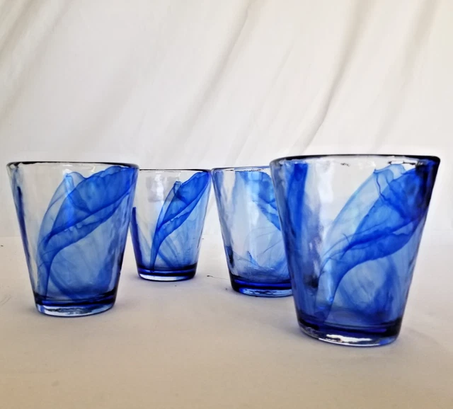 SET OF 4 Beautiful Bormioli Rocco Murano Cobalt Blue Swirl Glasses ...