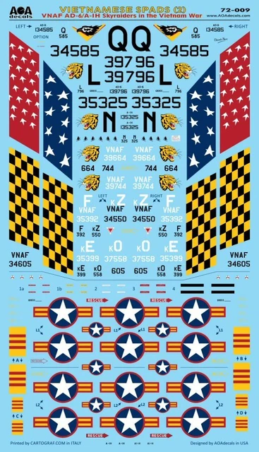 DECALS 1/72 VNAF AD-6/A-1H Skyraiders in Vietnam War for Hasegawa A-1 £ ...