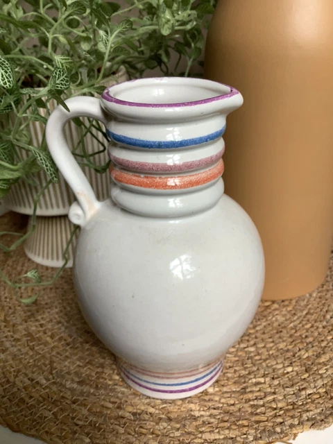 SCHEURICH VINTAGE KERAMIK Henkel Vase Krug 411-18 weiß bunt gestreift 18 cm WGP EUR 9,99 ...
