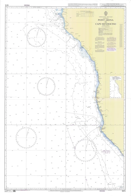 CARTE MURALE DE Point Arena Cape Mendocino Côte Ouest Des États-Unis ...