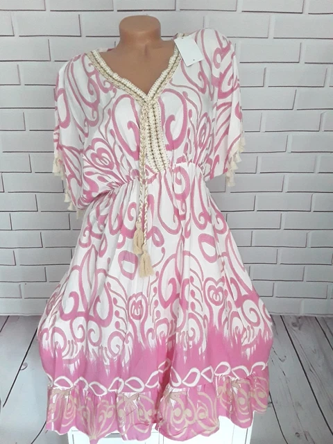 ITALY DAMEN SOMMER Tunika Kleid NEU 40 42 BOHO Strand IBIZA Pink EUR 33,95 - PicClick DE