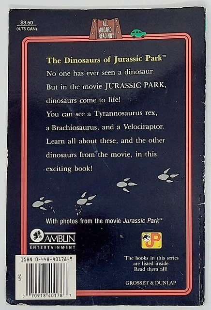 THE DINOSAURS OF Jurassic Park 1993 PB BOOK Triceratops T-Rex Wendy ...