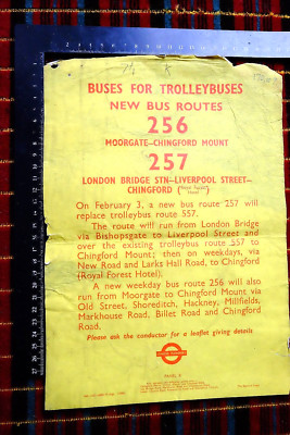 LONDON TRANSPORT BUSES FOR TROLLEYBUSES POSTER NEW BUS ROUTE 256 257 ex ...
