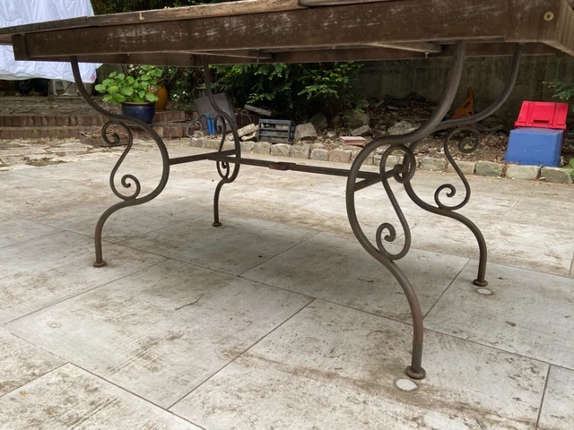 SALON D'EXTERIEUR EN fer forgé et bois table avec 6 chaises EUR 100,00 - PicClick FR