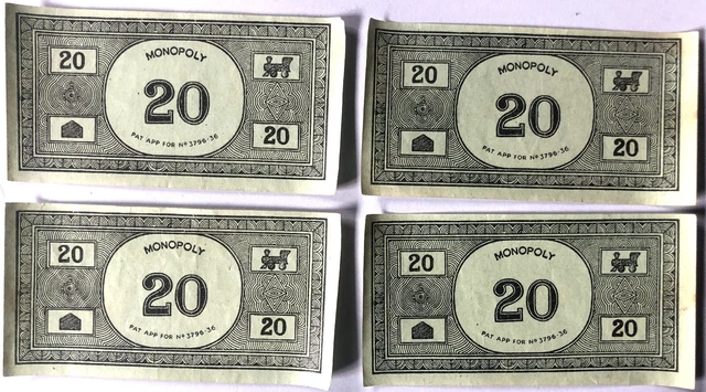1930'S AUSTRALIAN MONOPOLY Part - 4 x 20 Notes Black Ink Pat App For No ...