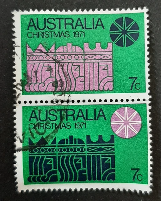 AUSTRALIA: CHRISTMAS 1971 - 7c BLUE STAR ON PINK USED (G3/021188) $1.00 ...
